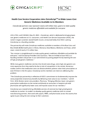 Fillable Online Health Care Service Corporation Joins CivicaScript to ...