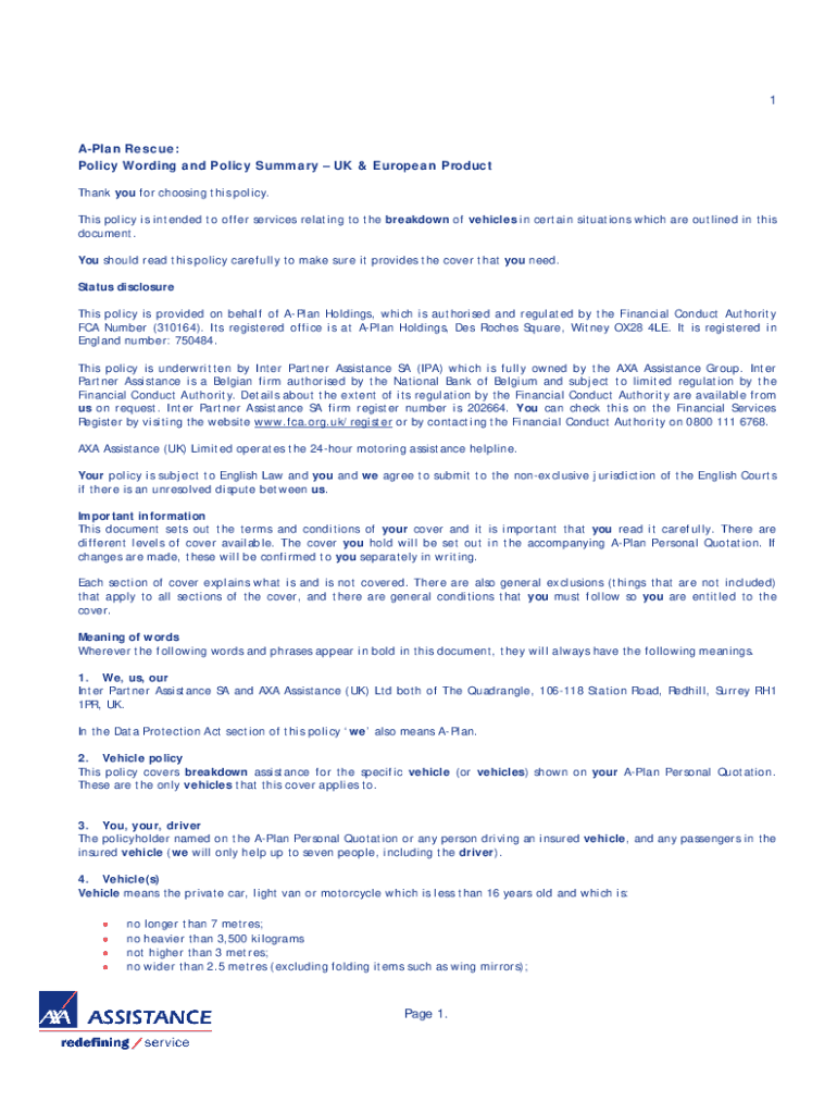 Fillable Online Vehicle Breakdown Insurance Cover Fax Email Print ...