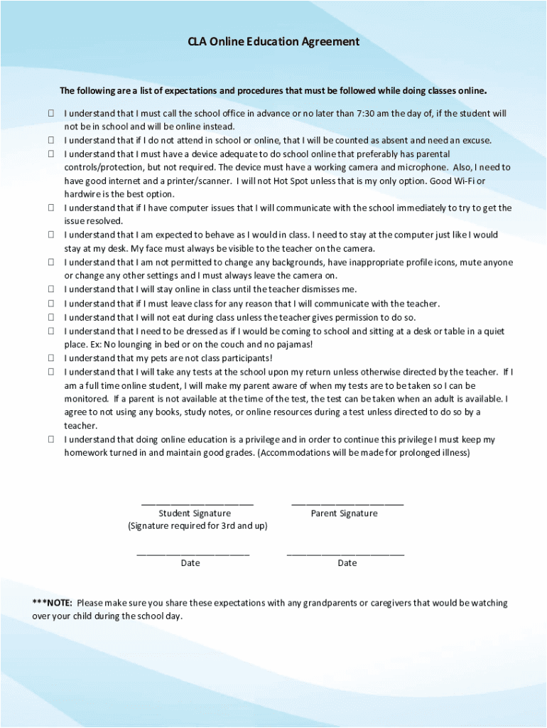 Fillable Online CLA Online Education Agreement Fax Email Print - pdfFiller