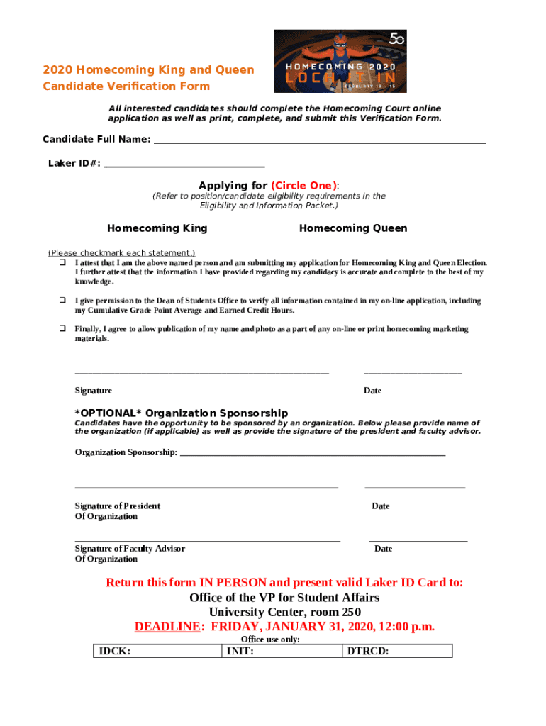 The Homecoming Court application... - VU Student Activities Doc ...