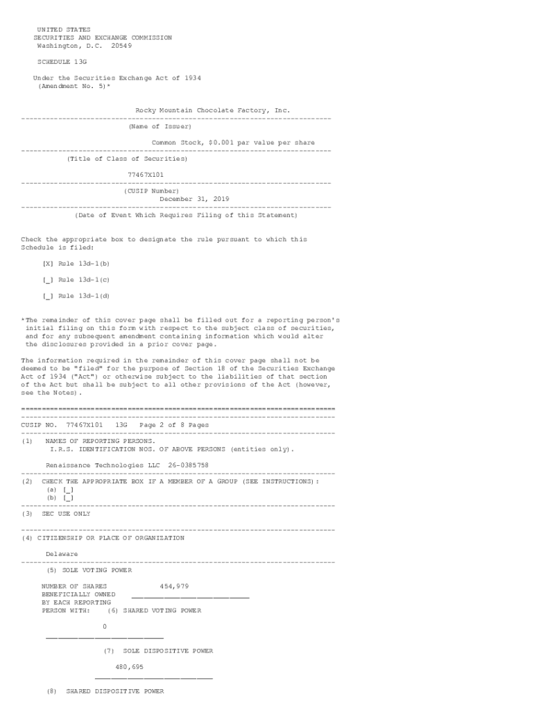 Fillable Online Rocky Mountain Chocolate Factory, Inc. Form SC 13D/A ...