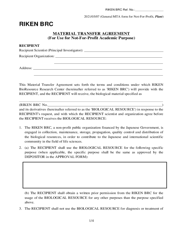 Fillable Online epd brc riken 2021/05/07 (General MTA form for Not-For ...
