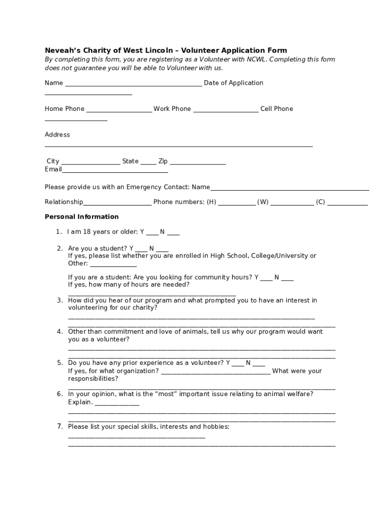 Foster Parent Application - Neveahs Charity of West ... Doc Template | pdfFiller