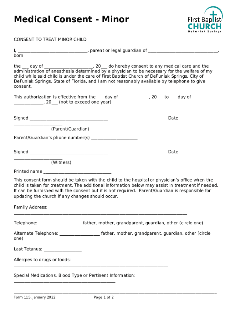 CONSENT TO TREAT MINOR CHILD: Doc Template | pdfFiller
