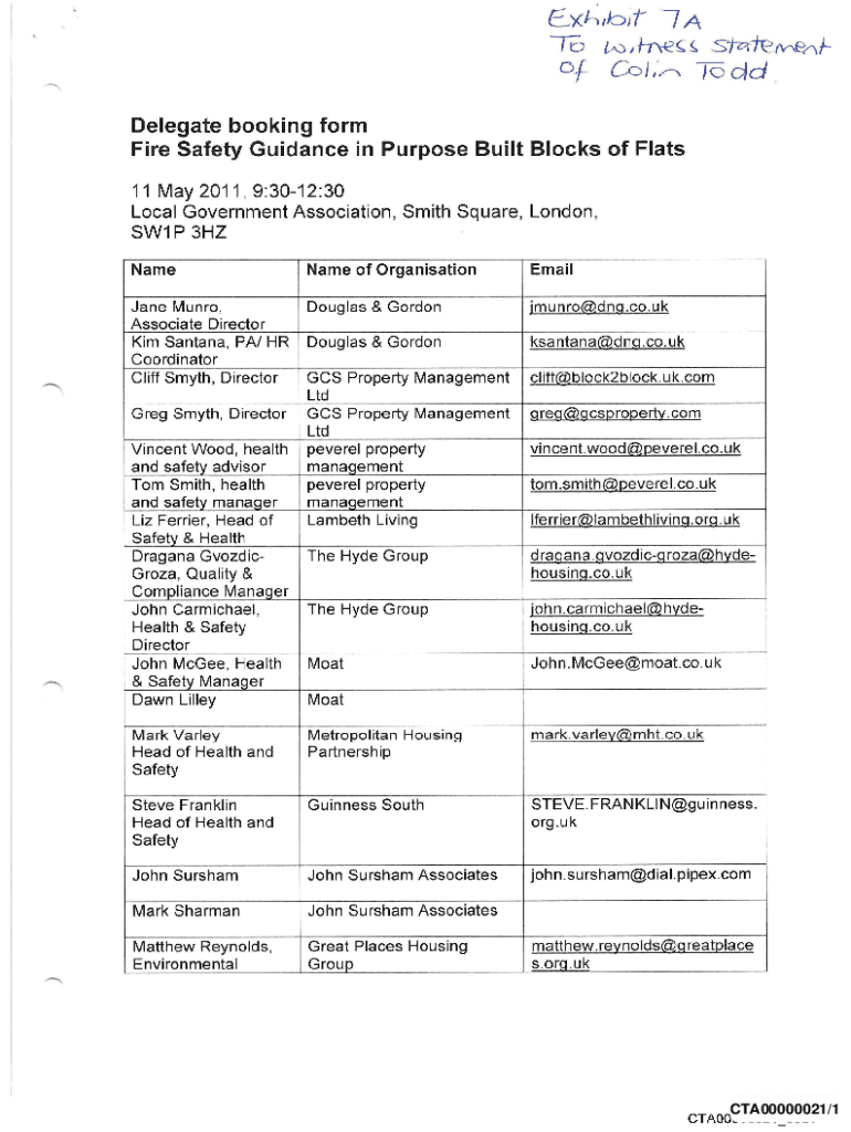Fillable Online Delegate booking form Fire Safety Guidance in Purpose ...