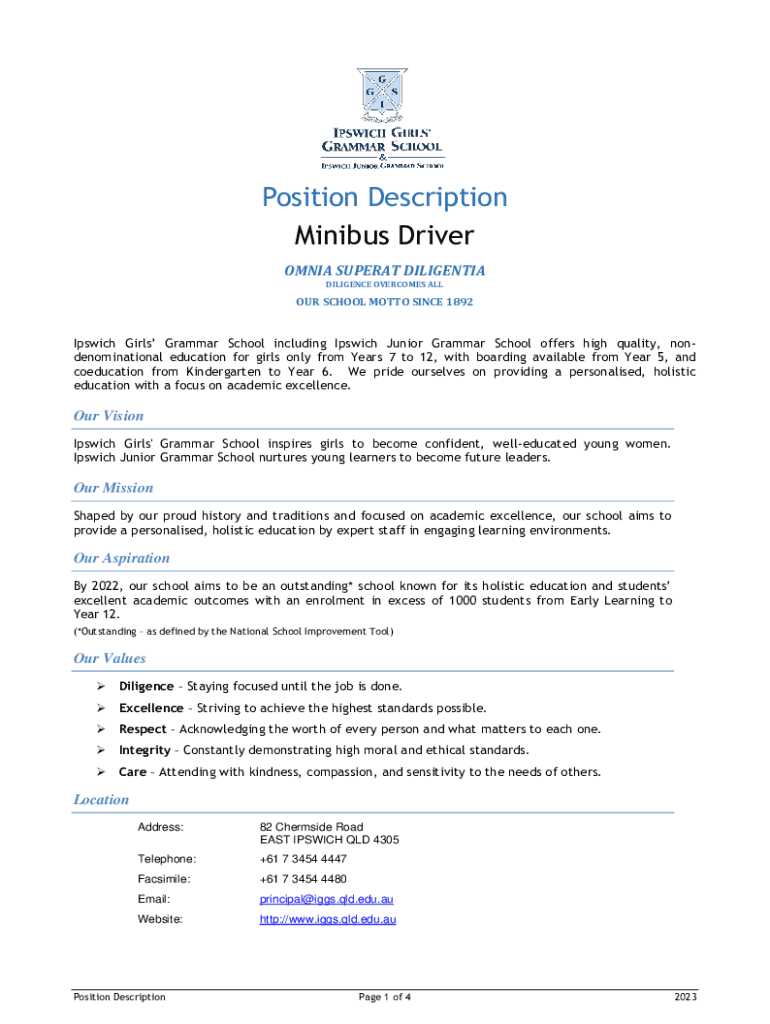 Fillable Online iggs qld edu SCHOOL MINIBUS DRIVER IPSWICH ... Fax Email Print - pdfFiller