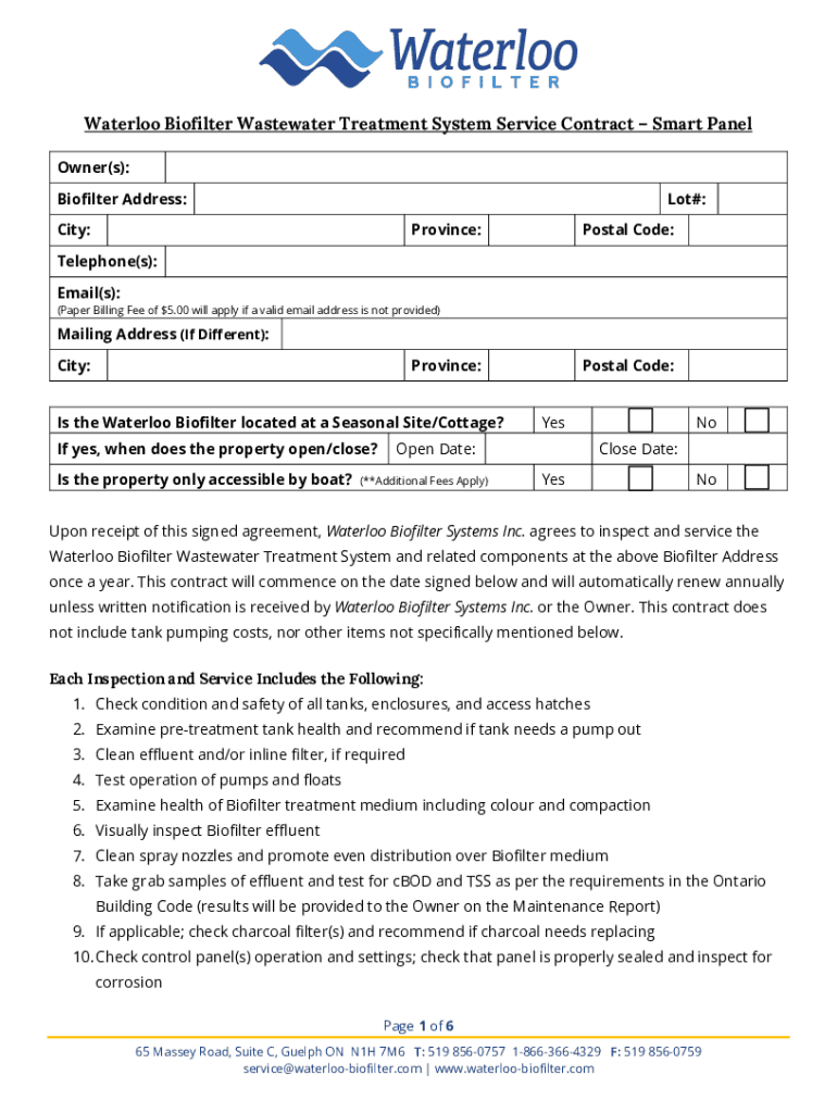 Fillable Online Residential Wastewater Treatment System Service ...