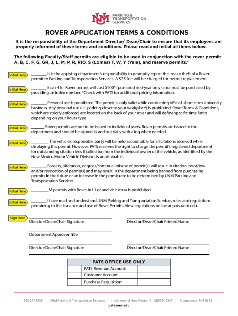 Fillable Online pats unm rover-application-terms-and-conditions 2023 ...