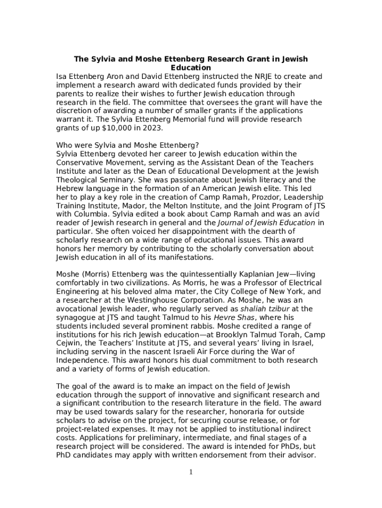 Applications Open: New Research Grant in Jewish Ed Doc Template | pdfFiller