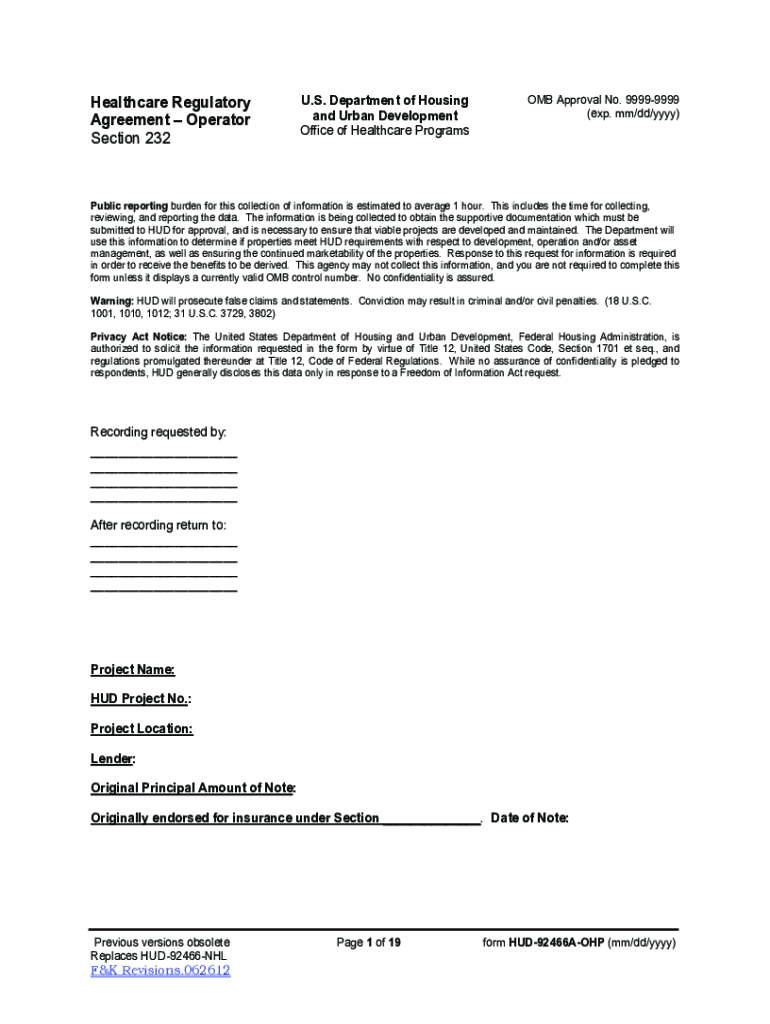 Fillable Online Healthcare Regulatory AgreementOperator Section 232 Fax ...