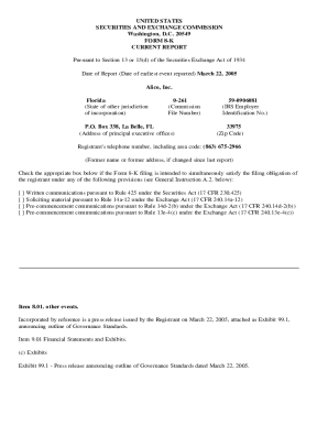 Fillable Online Form 8K announcing outline of Governance Standards Fax ...