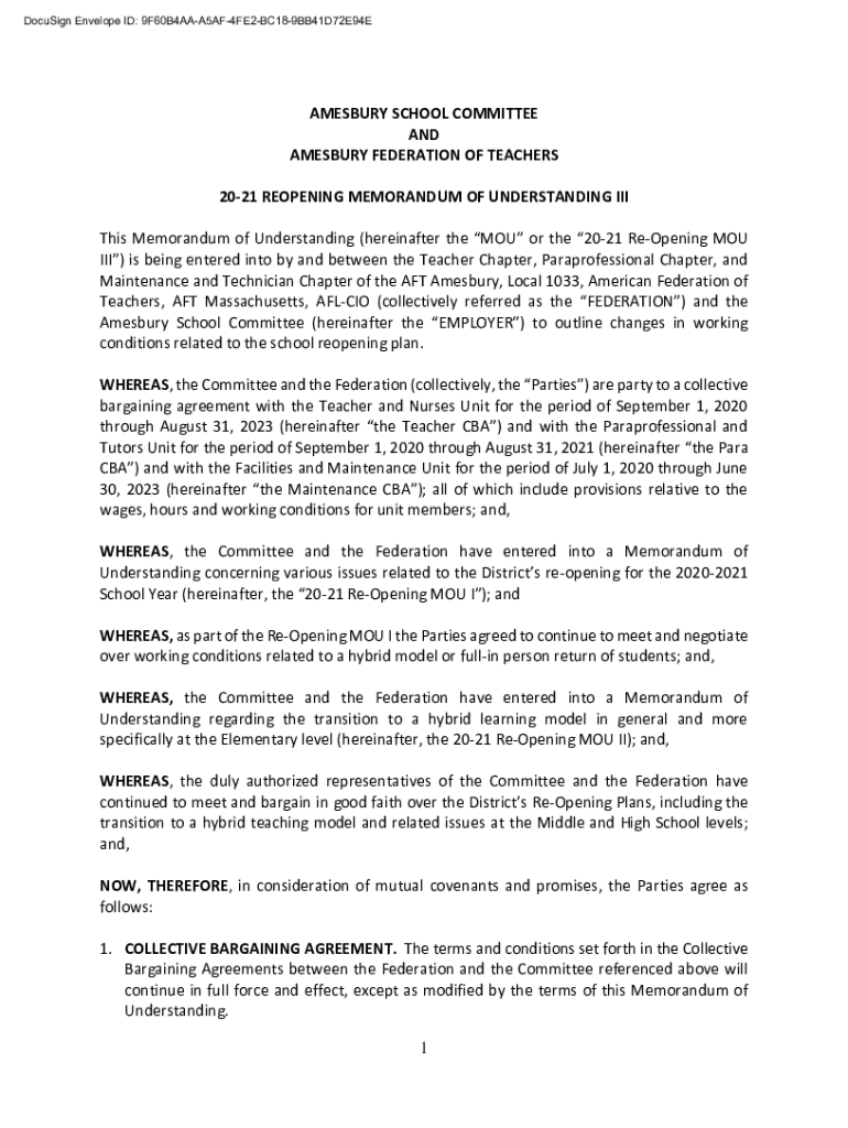 Fillable Online Tentative Memorandum of Agreement by and between the ...