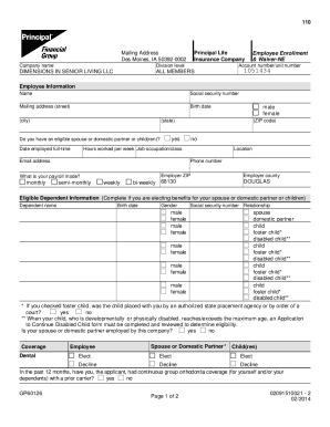 Fillable Online Principal Life Insurance Company Employee Enrollment ...