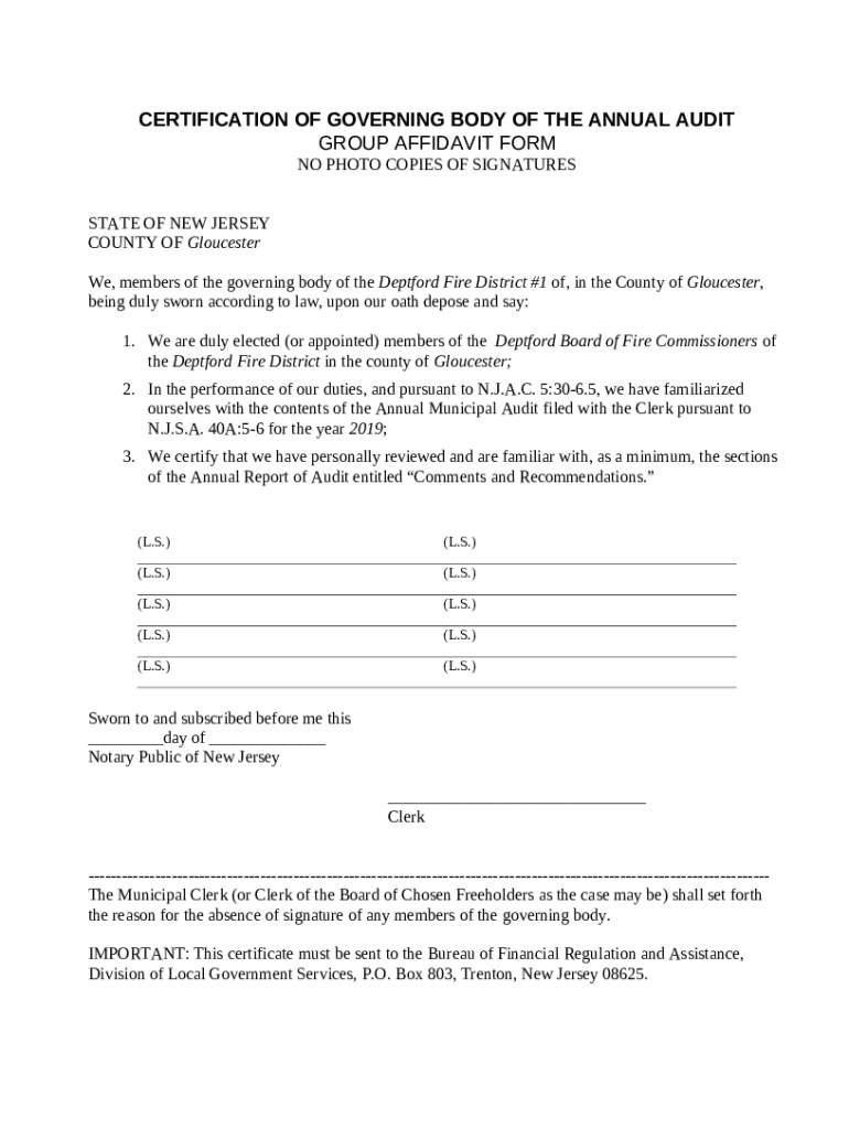 R20141 Certification of Annual Audit and Group Affidavit. ... Doc Template | pdfFiller
