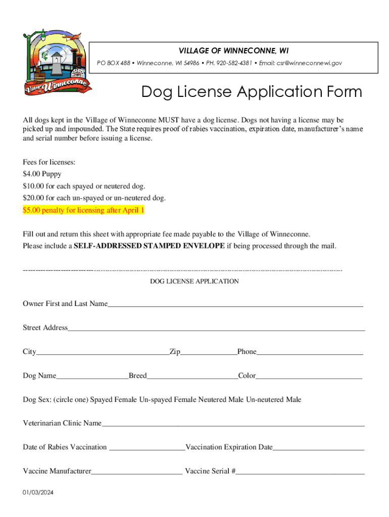 Fillable Online Dog Licenses - Town of Poygan, Winnebago County, Wisconsin Fax Email Print ...