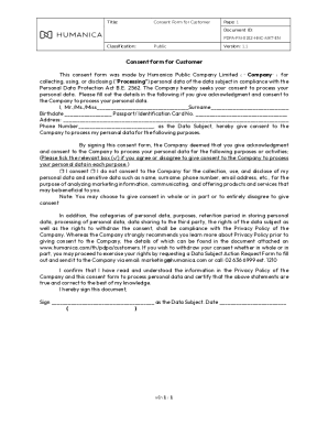 Fillable Online Consent Form for Customer Page: 1 Document ID: PDPA ...