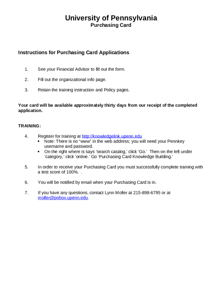 University of Pennsylvania Purchasing Card Agreement Doc Template ...