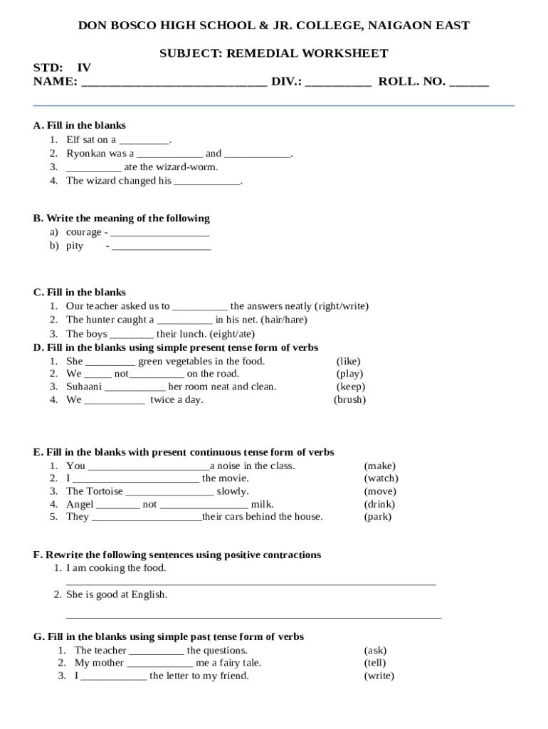 REMEDIAL WORKSHEET STD: II NAME: ... Doc Template | pdfFiller