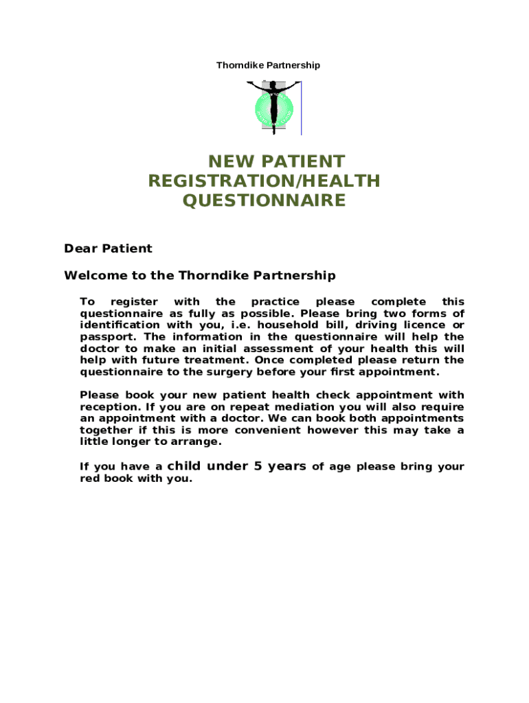 ADULT New patient registration questionnaire Doc Template | pdfFiller