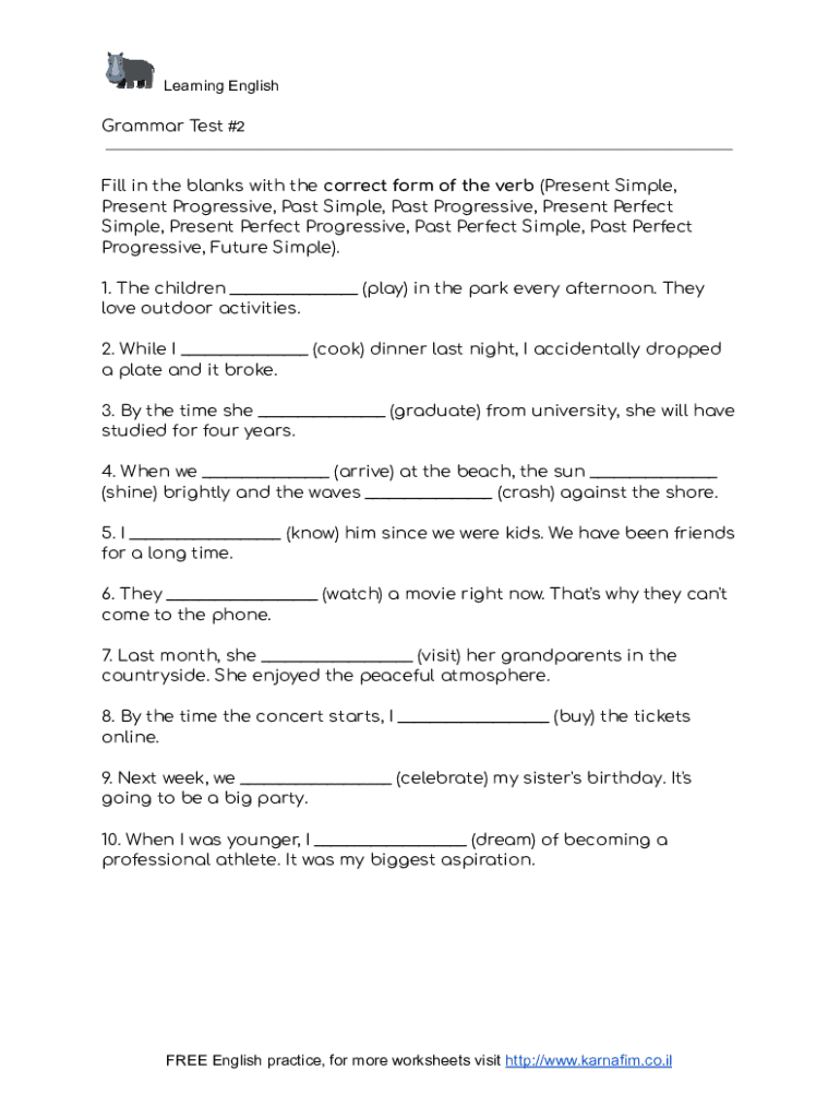 Fillable Online Test Paper: 1. Fill in The Blanks With PRESENT ... Fax ...