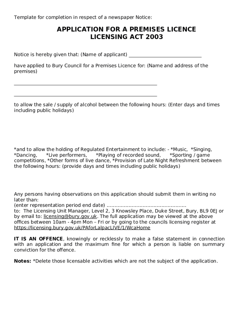Example notice for displaying on premises Doc Template | pdfFiller