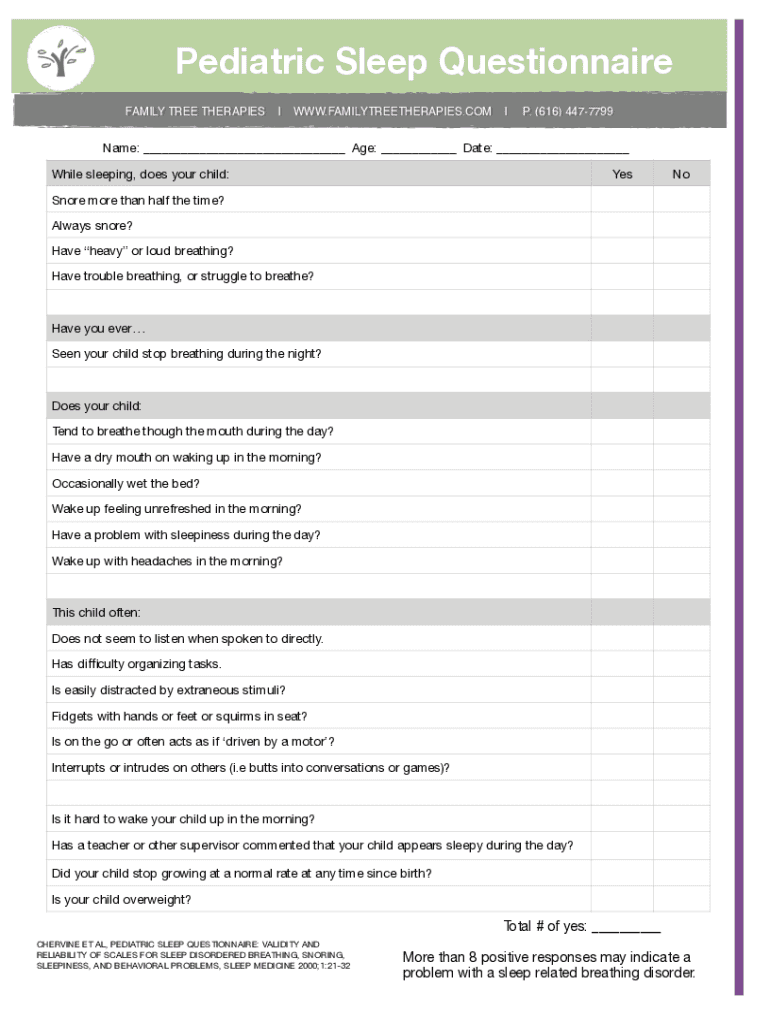 Fillable Online Pediatric Sleep QuestionnaireAirway & Sleep Group Fax Email Print - pdfFiller