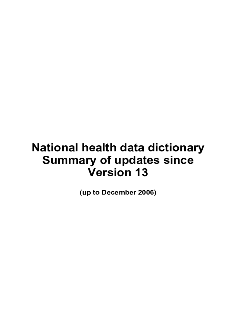 Fillable Online National health data dictionary Summary of updates ...
