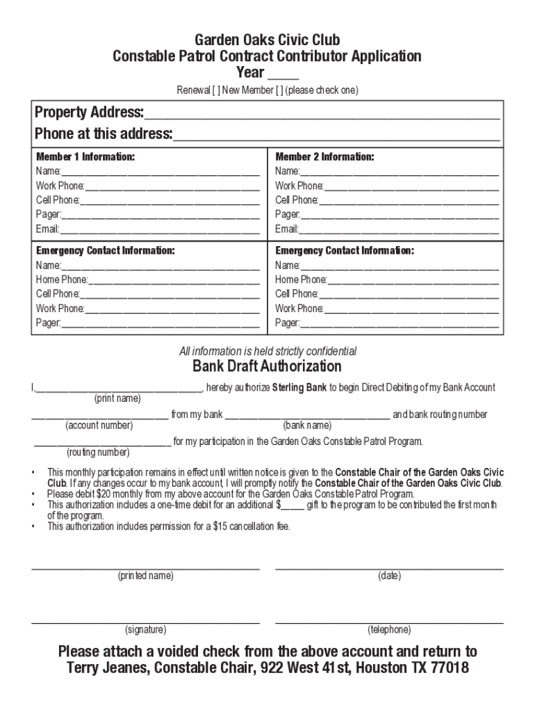 Fillable Online Garden Oaks Civic Club Constable Patrol Contract ...