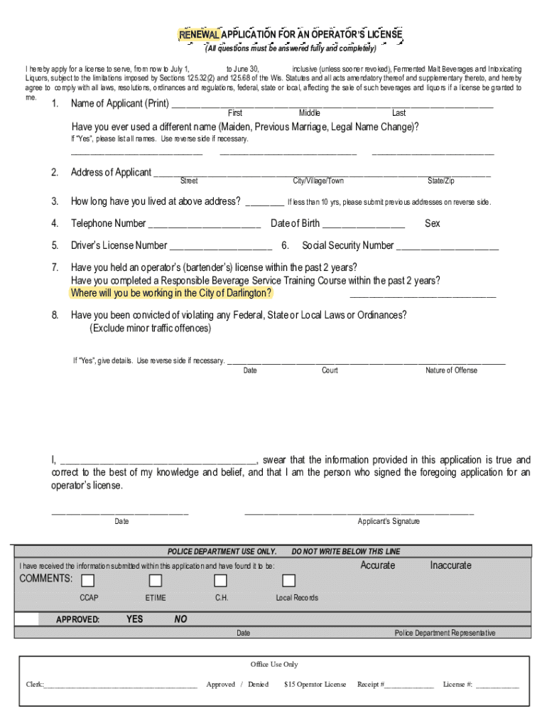 Fillable Online city of marinette wisconsin application for license to ...