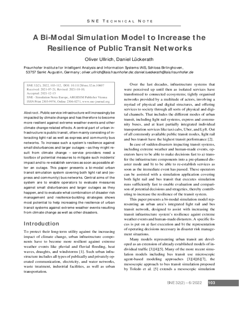 Fillable Online A Bi-Modal Simulation Model to Increase the Resilience of ... - SNE Fax Email ...