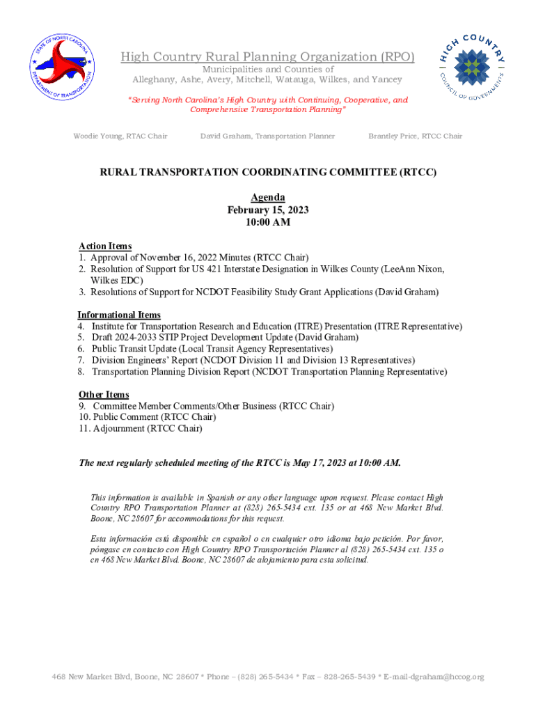 Fillable Online The High Country Rural Planning Organization (RPO ...