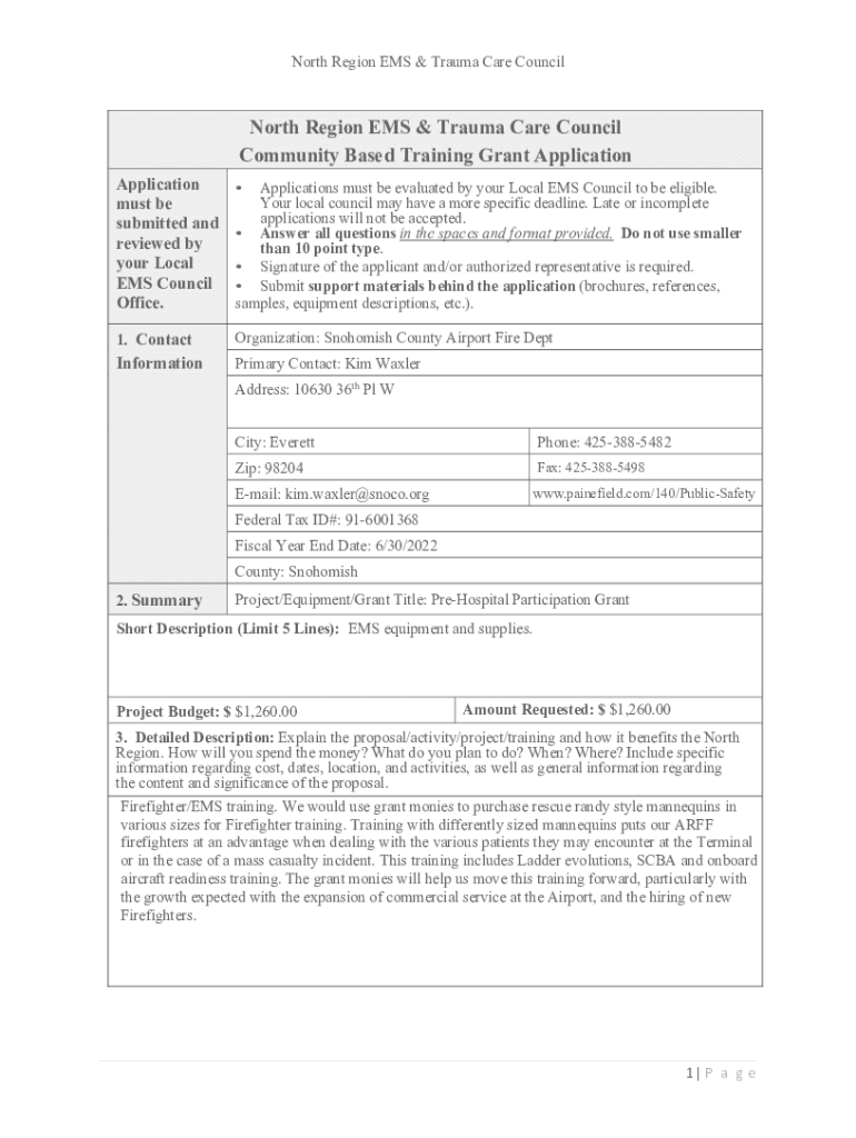 Fillable Online 2021 North Region EMS Grant Application - Airport Fire.pdf Fax Email Print ...