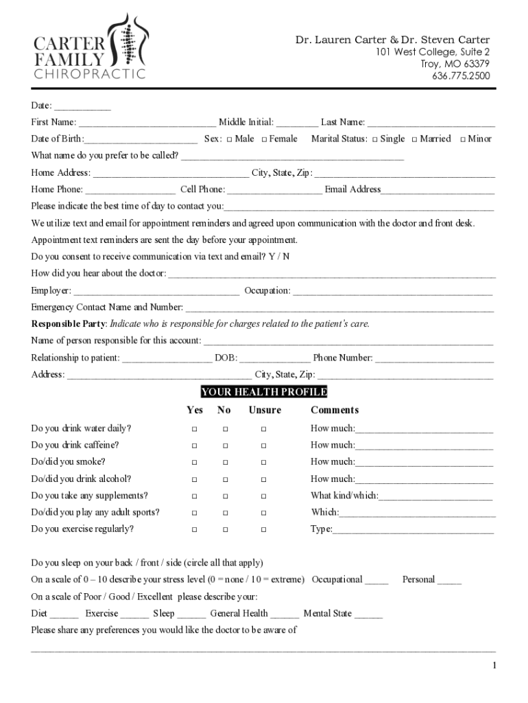 Fillable Online 1 YOUR HEALTH PROFILE Yes No Unsure Comments Dr ...