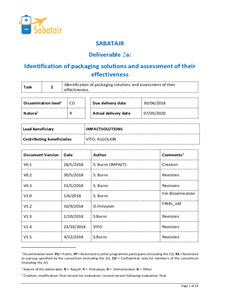 Fillable Online Identification of packaging solutions and assessment of ...