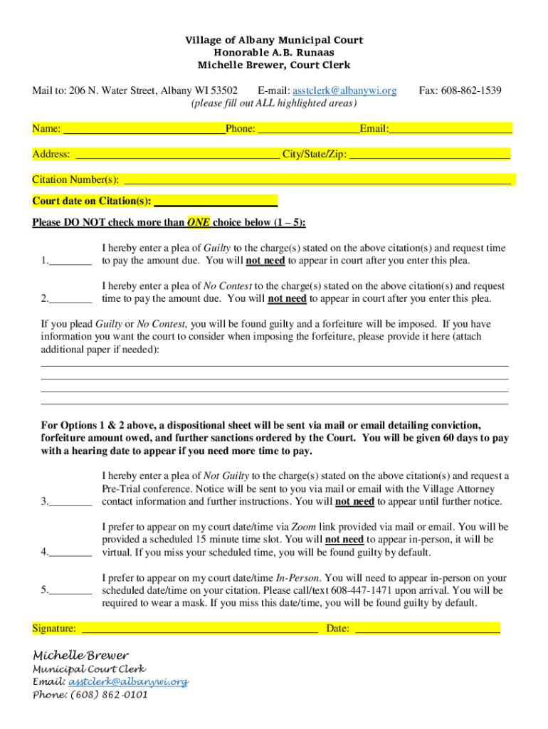 Fillable Online Plea Sheet - To: Clerk of Court Fax Email Print - pdfFiller