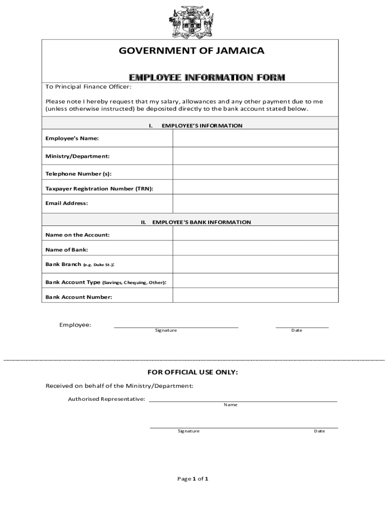 Fillable Online government of jamaica - employee information form Fax ...