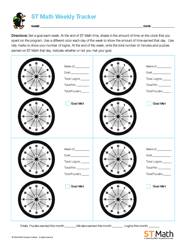 Fillable Online ST MATH WEEKLY PROGRESS TRACKER Fax Email Print - pdfFiller