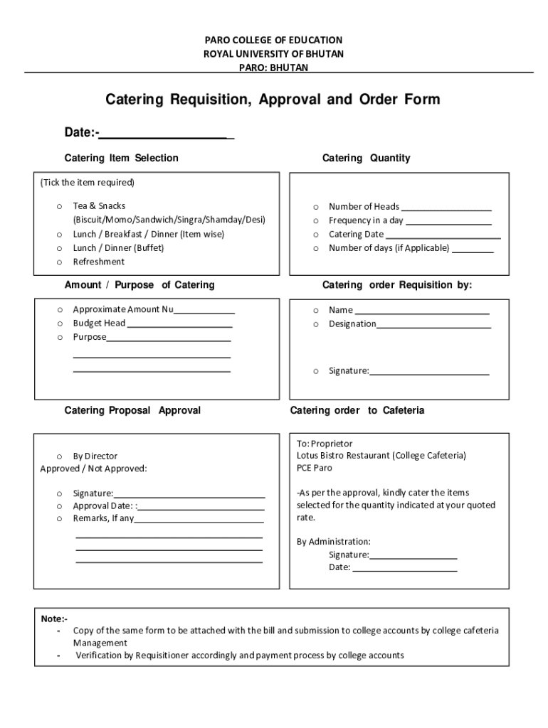 Fillable Online vle pce edu Catering Requisition, Approval and Order ...