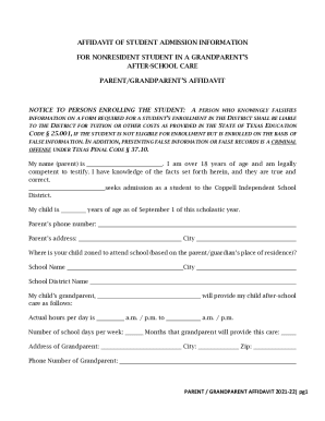 Fillable Online AFFIDAVIT OF STUDENT ADMISSION INFORMATION FOR ... Fax ...