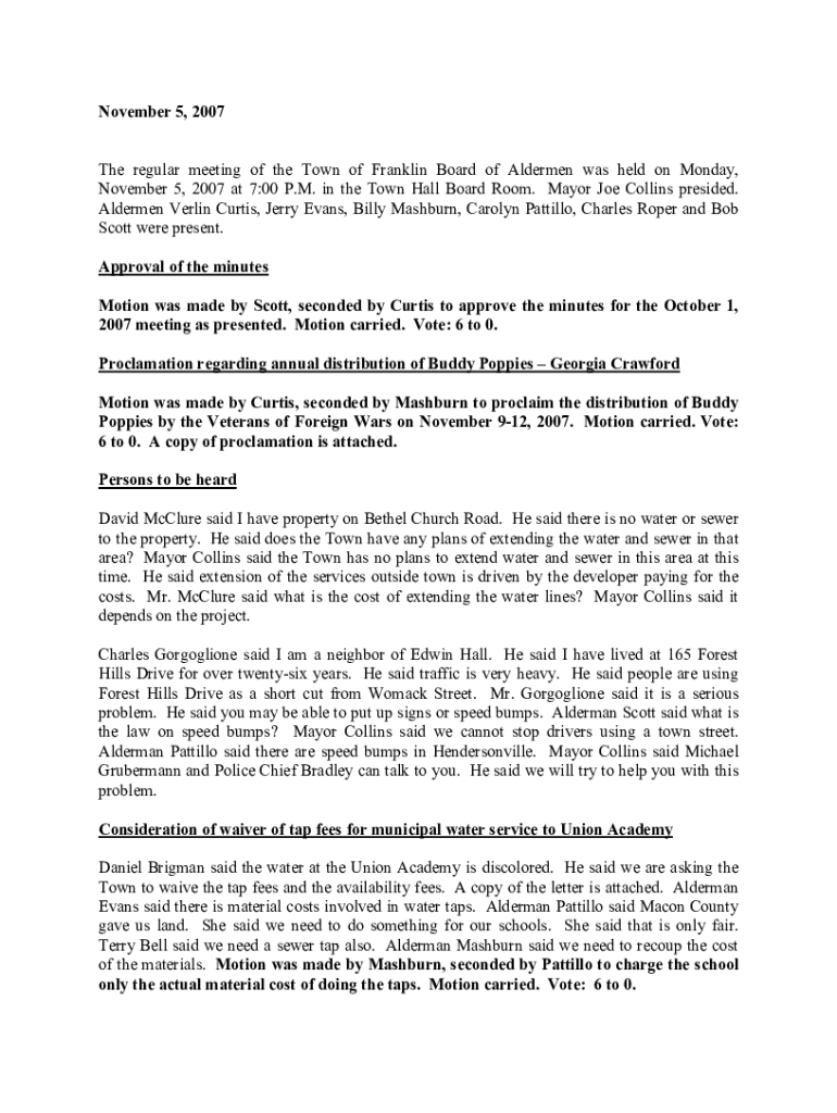 Fillable Online Aldermen Verlin Curtis, Jerry Evans, Billy Mashburn ...