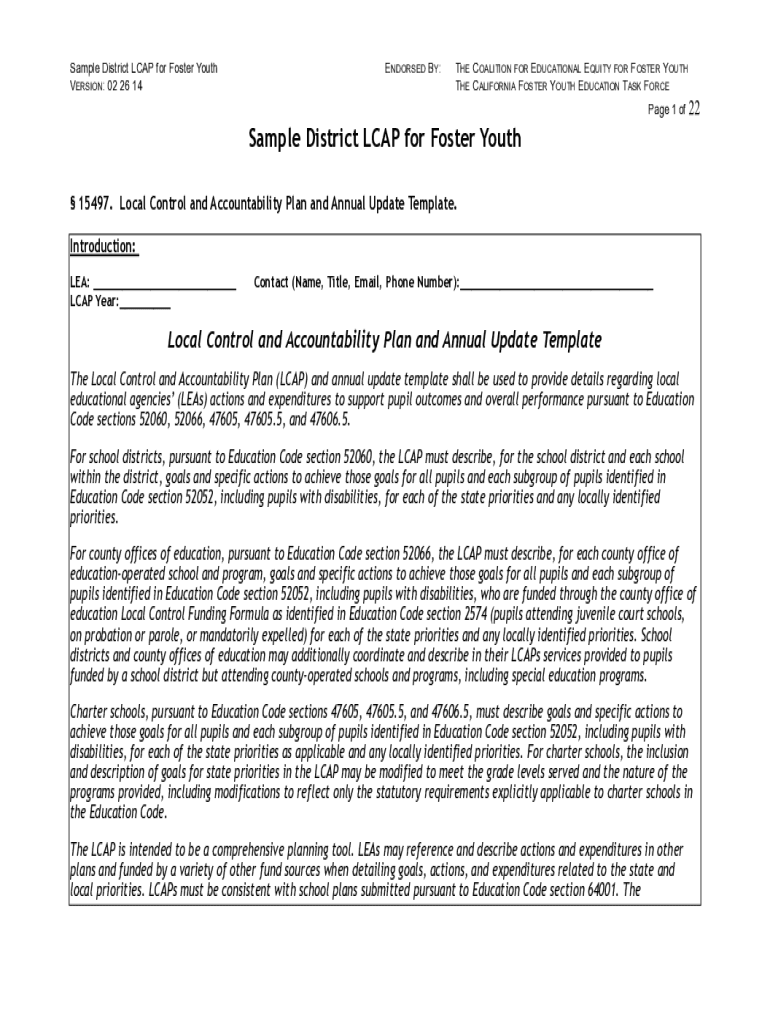 Fillable Online Sample Foster Youth LCAP Goals, Outcomes, Actions, and ... Fax Email Print ...