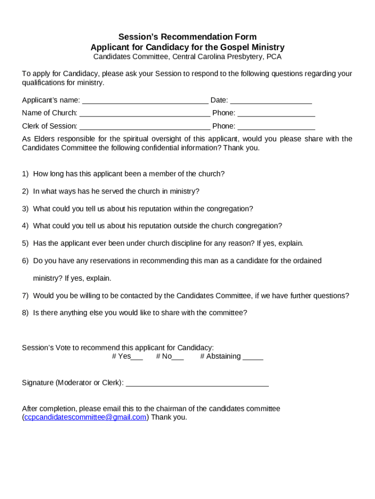 Session's Recommendation . Candidates Committee Doc Template | pdfFiller