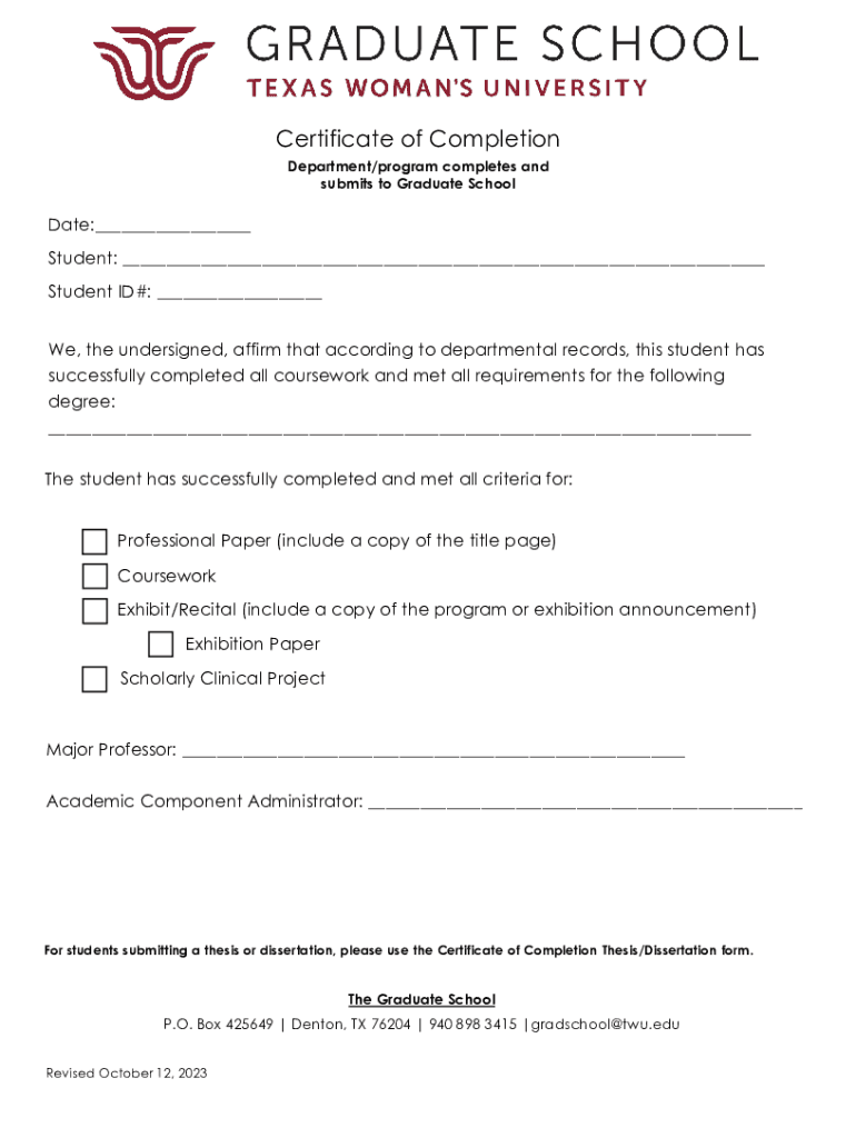 Fillable Online Certificate of Completion for Coursework Fax Email Print - pdfFiller