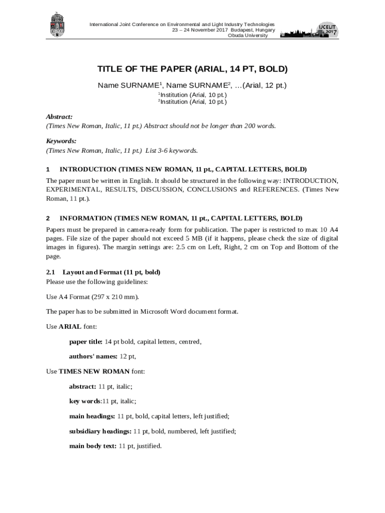 TITLE OF THE PAPER (TIMES NEW ROMAN, 14 PT, BOLD) Doc Template | pdfFiller