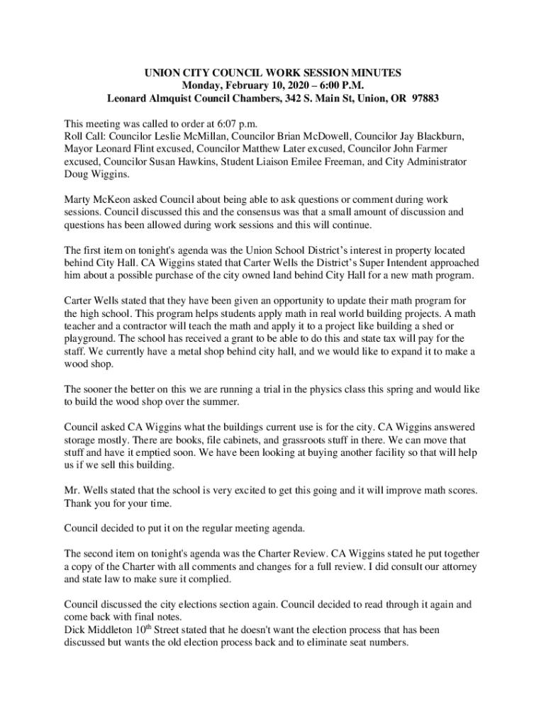 Fillable Online 6:00 P.M. Leonard Almquist Council Chambers, 342 S ...