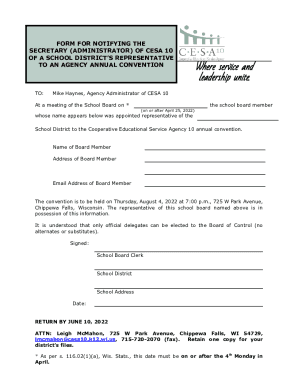 Fillable Online SCHOOL DISTRICT REPRESENTATIVE FORM FOR CESA 10 ...
