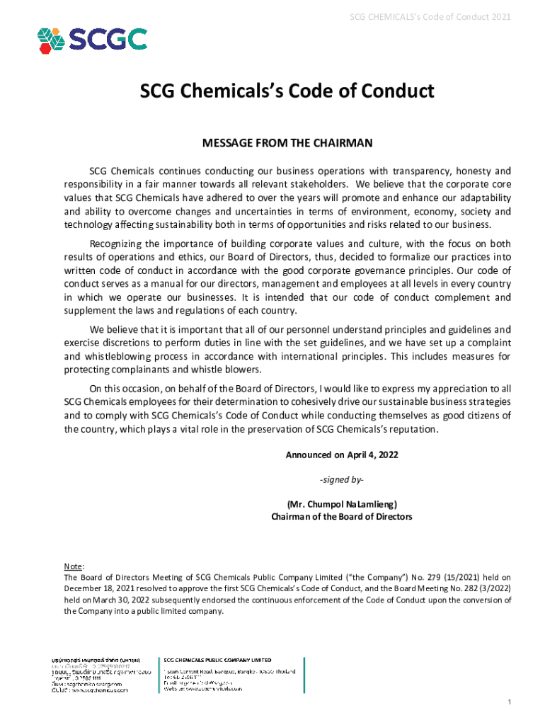 Fillable Online SCG Chemicals's Code of Conduct Fax Email Print - pdfFiller
