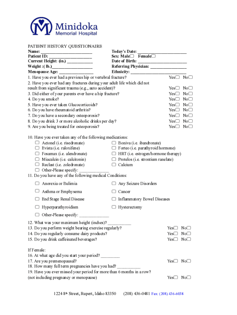 Fillable Online Dexa Patient History Questionnaire Fax Email Print ...