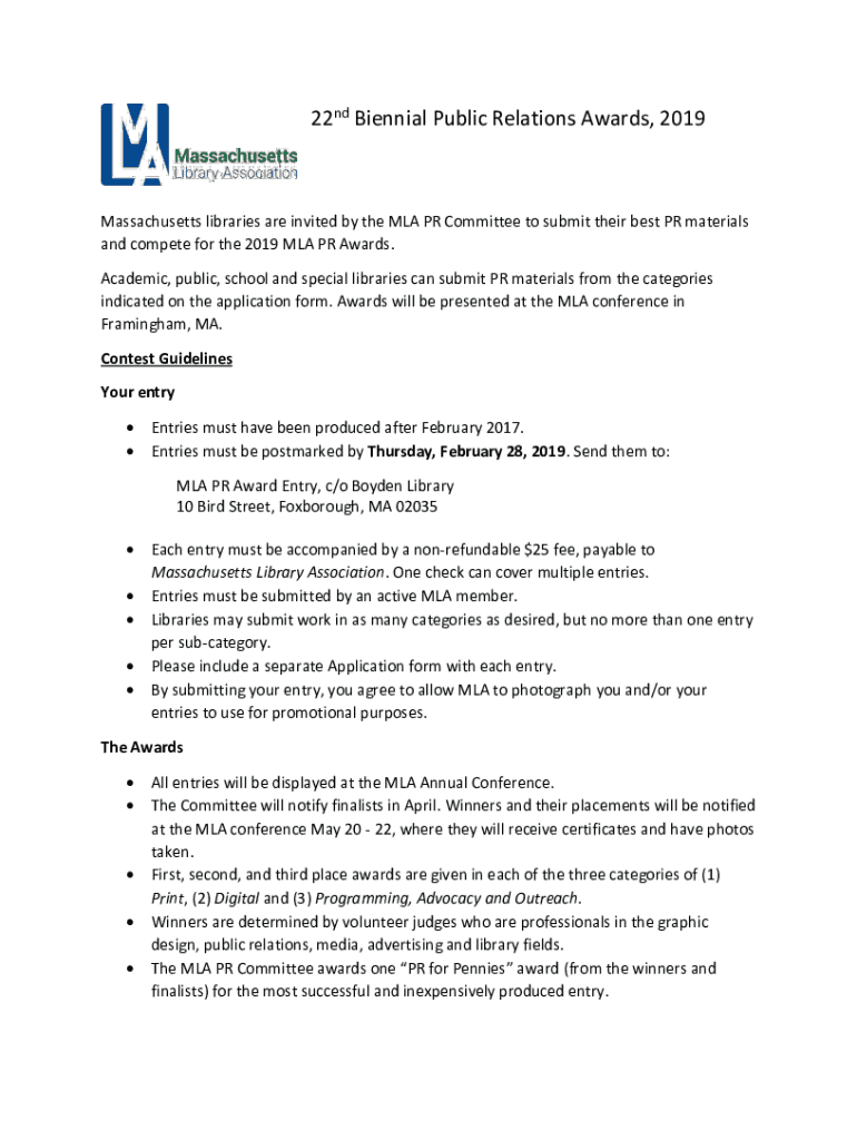 Fillable Online Massachusetts Library Association - PR Awards Fax Email ...