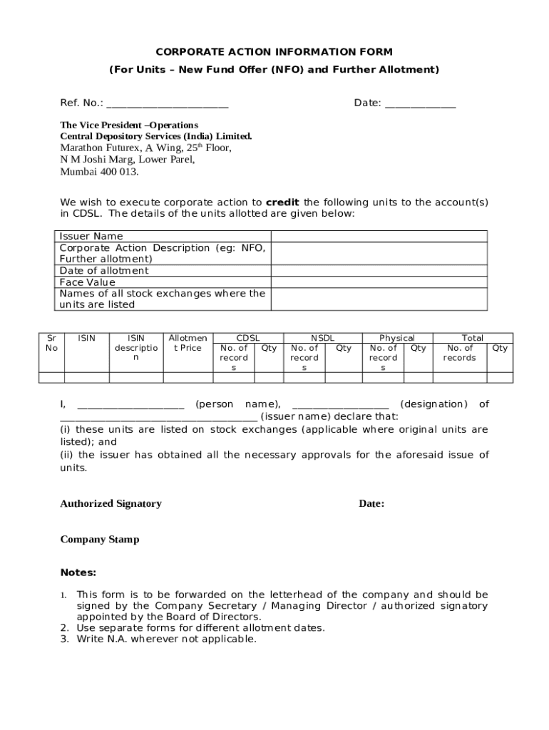 For Providing Details of Corporate Action (For Lock-In) Doc Template ...